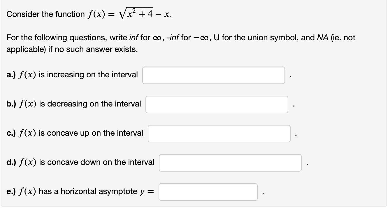 Solved Consider the function f(x)=x2+4−x For the following | Chegg.com
