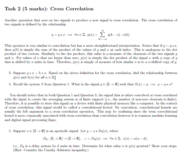 Task 2 (5 marks): Cross Correlation Another operation | Chegg.com