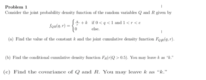 Solved Problem 1 Consider the joint probability density | Chegg.com