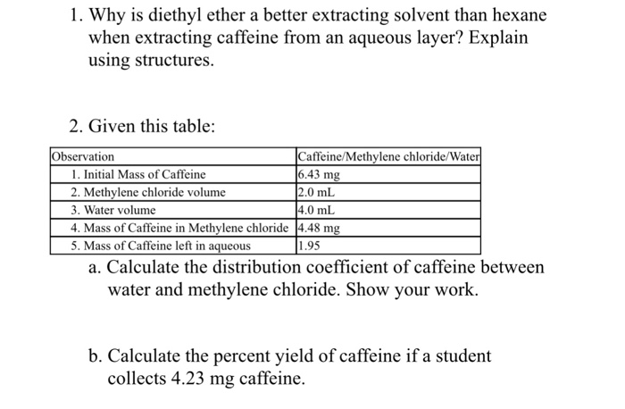 Solved 1. Why is diethyl ether a better extracting solvent | Chegg.com
