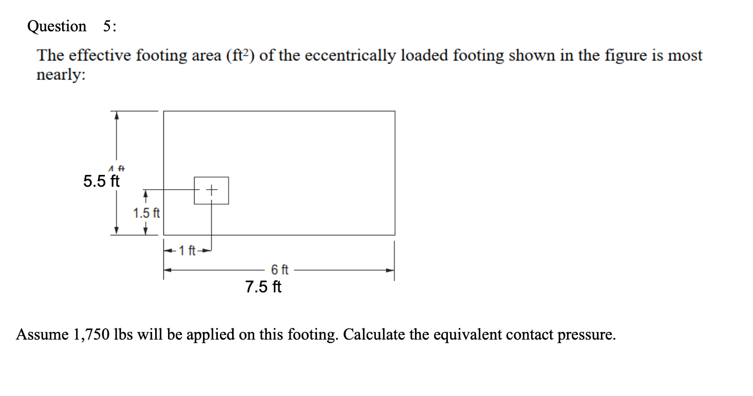 Solved Question 5:The effective footing area (ft^(2)) ﻿of | Chegg.com