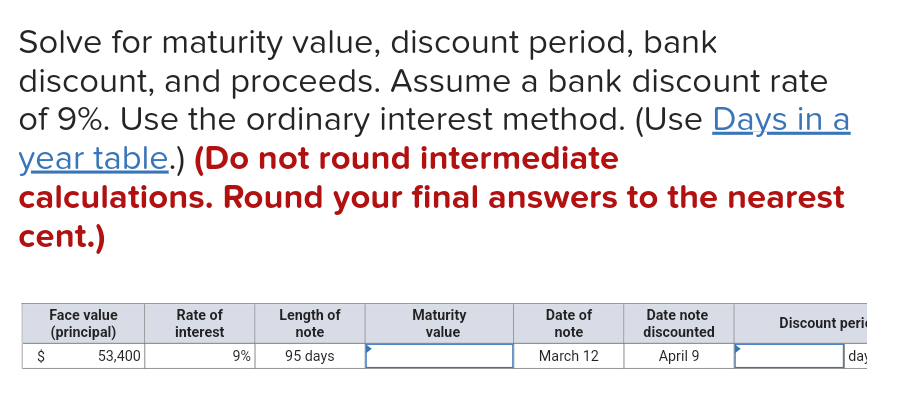 Solved Solve for maturity value, discount period, bank | Chegg.com