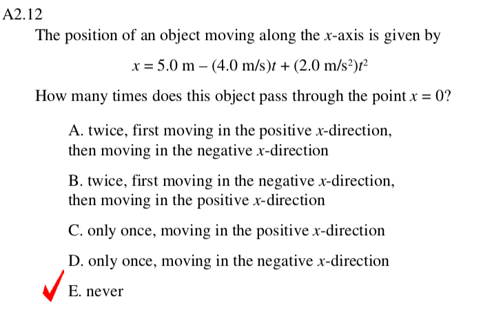 Solved A2.11 The position of an object moving along the | Chegg.com