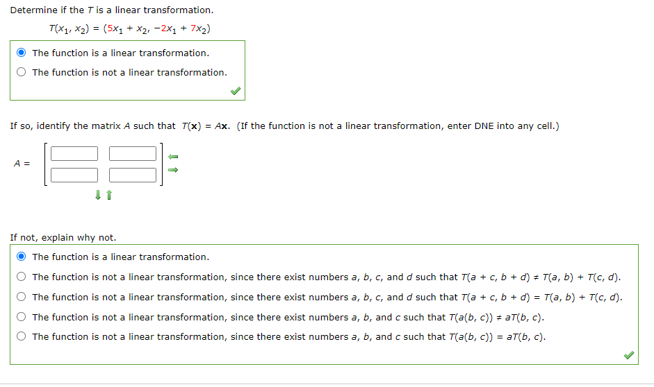 Solved Determine if the T is a linear transformation. T(x1, | Chegg.com
