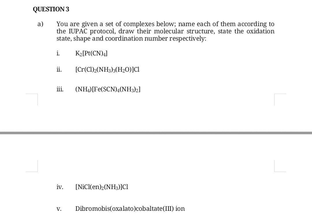 Solved a) You are given a set of complexes below; name each | Chegg.com
