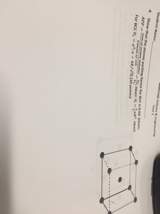 Solved 4. Show that the atomic packing factor for BCC is | Chegg.com