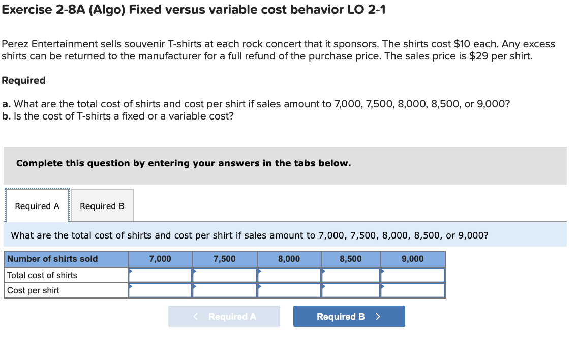 Solved Exercise 2-8A (Algo) Fixed versus variable cost | Chegg.com
