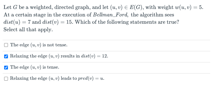 Solved Let G be a weighted, directed graph, and let (u, v) E | Chegg.com