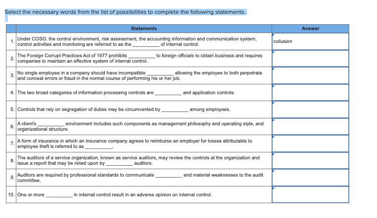 Solved Select the necessary words from the list of | Chegg.com