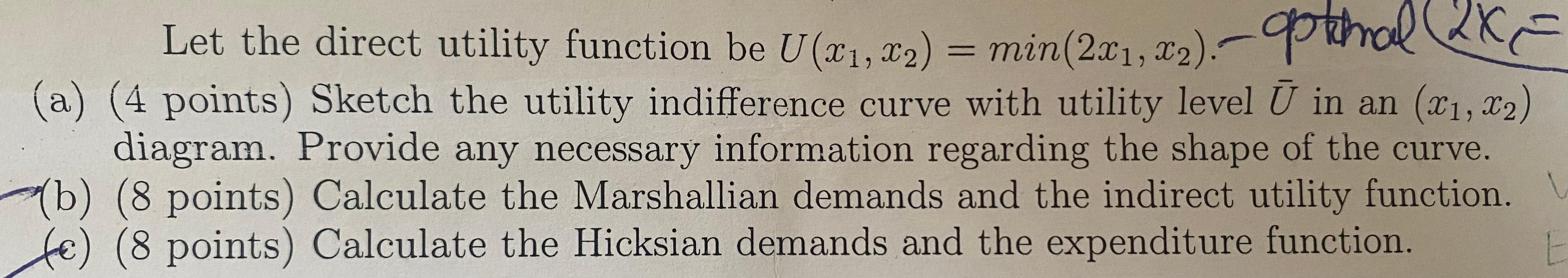 Solved x2. X = Let the direct utility function be U(21, xa) | Chegg.com