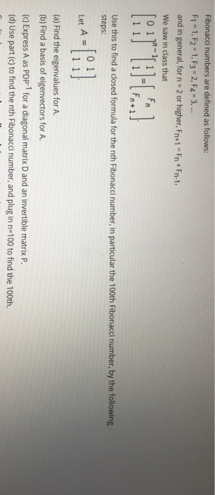 Solved Fibonacci numbers are defined as follows F1 -1, F2 - | Chegg.com