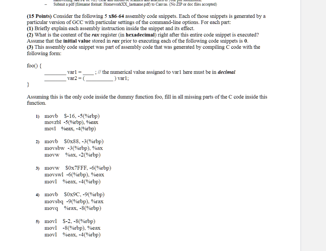 Solved (15 Points) Consider the following 5 x86-64 assembly | Chegg.com