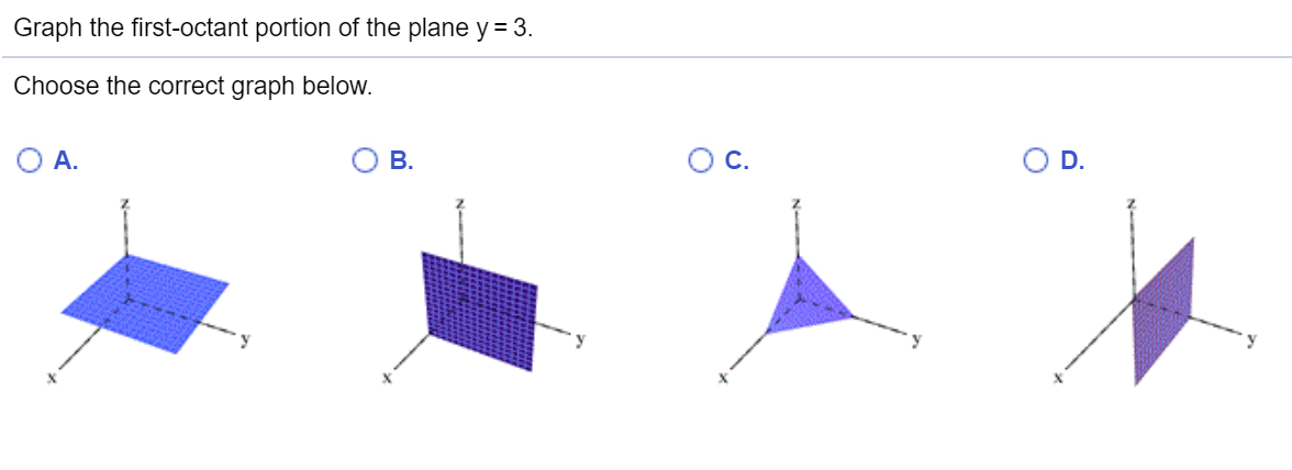 Solved Graph the first-octant portion of the plane y = 3. | Chegg.com