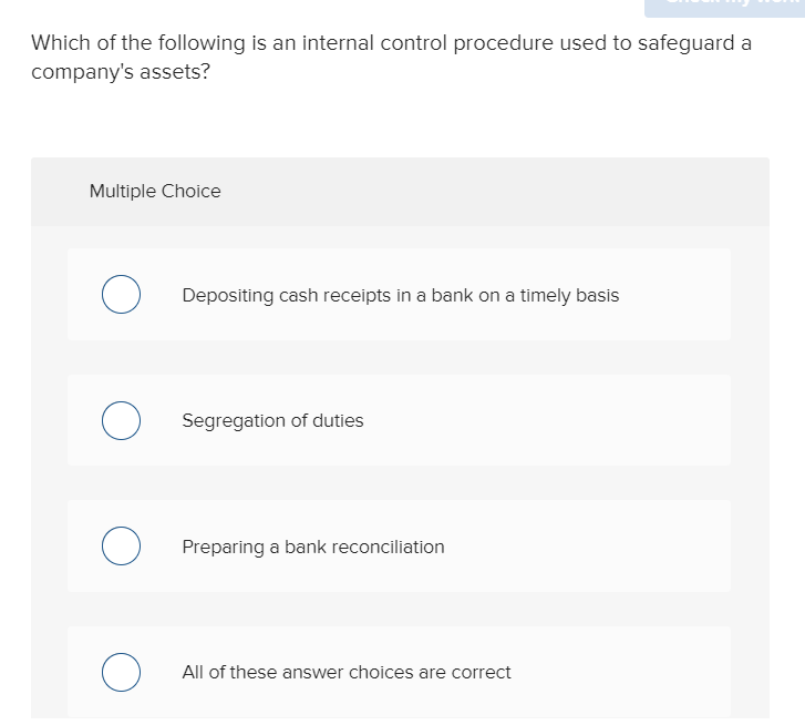 Solved Which of the following is an internal control | Chegg.com