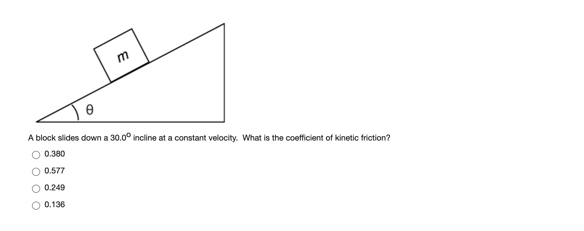 Solved m ө A block slides down a 30.0° incline at a constant | Chegg.com