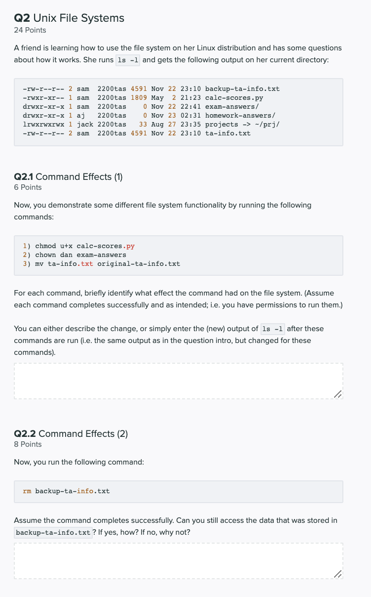 Solved Q2 Unix File Systems 24 Points A friend is learning | Chegg.com