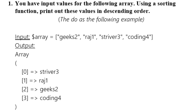 Solved 1. You have input values for the following array. | Chegg.com