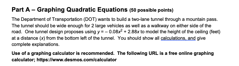 Solved Part A Graphing Quadratic Equations (50 possible | Chegg.com