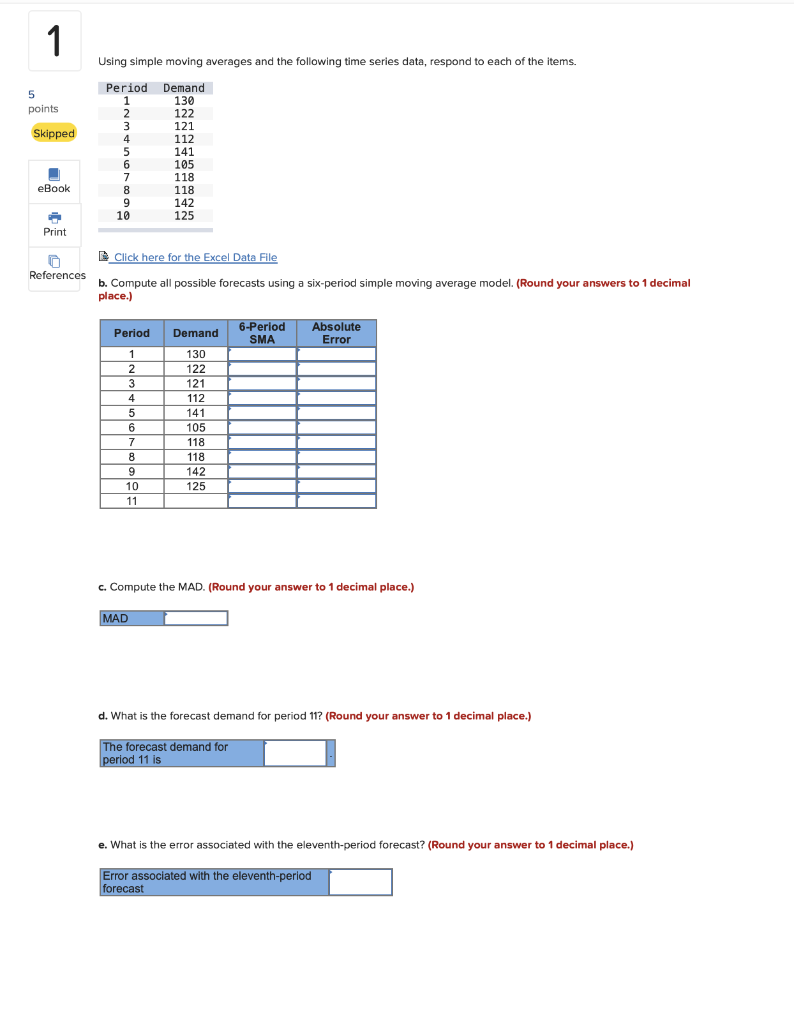 Using simple moving averages and the following time | Chegg.com