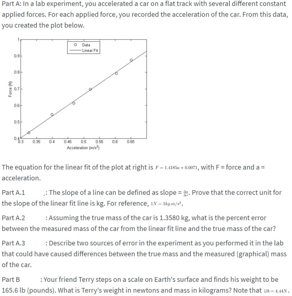 Solved Part A: In a lab experiment, you accelerated a car on | Chegg.com