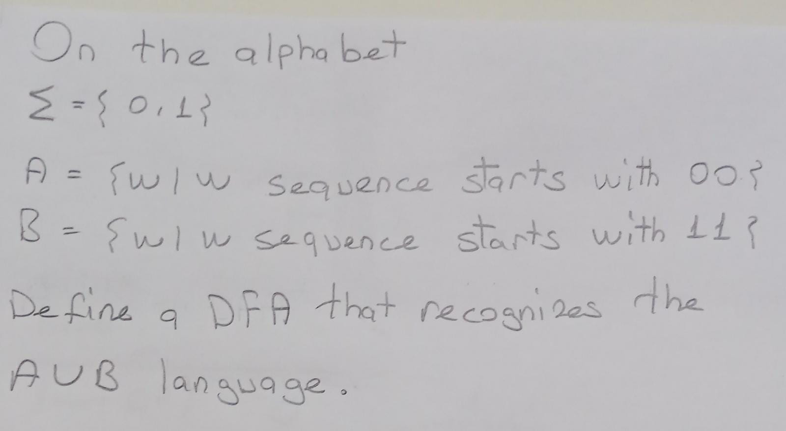 Solved On the alphabet Σ = {0,1},A and B are defined as | Chegg.com