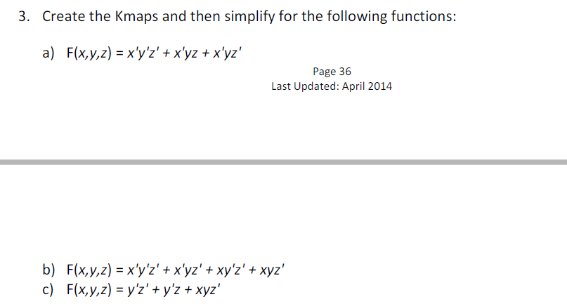 Solved 3. Create the Kmaps and then simplify for the | Chegg.com