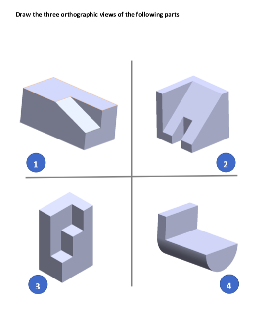 Solved Draw the three orthographic views of the following | Chegg.com
