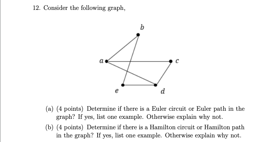 Solved 12. Consider the following graph, b a с e d (a) (4 | Chegg.com