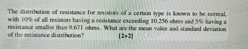 Solved The distribution of resistance for resistors of a | Chegg.com