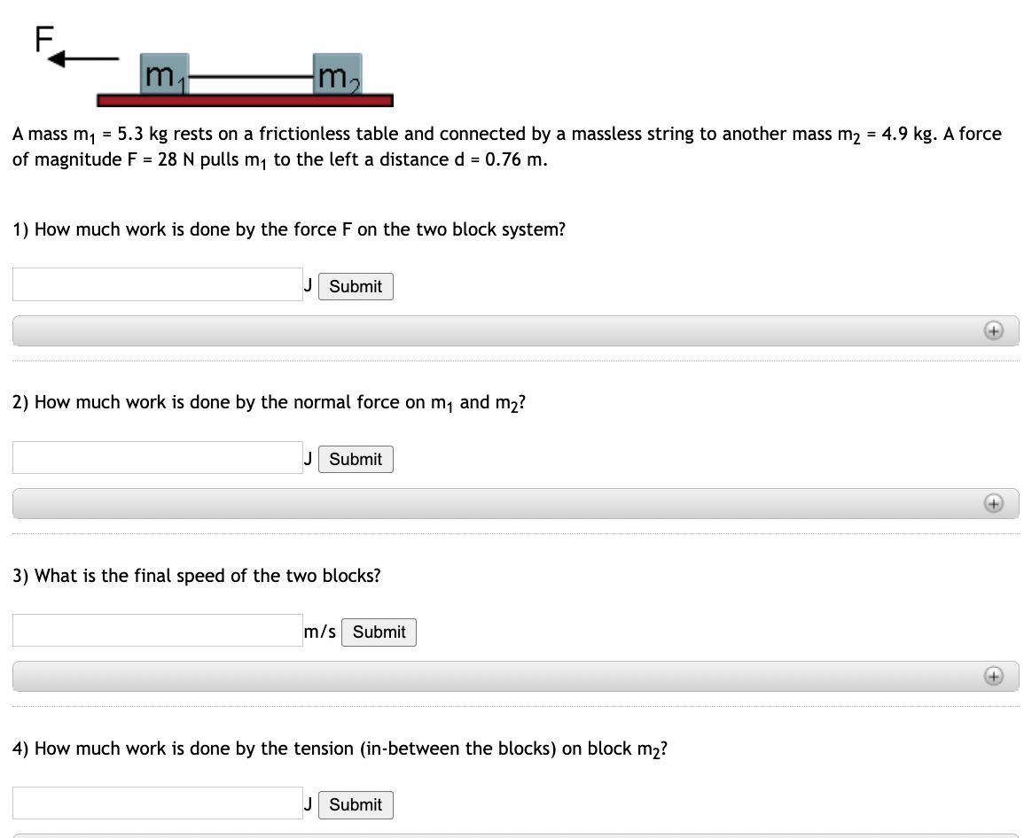 Solved A mass m1=5.3 kg rests on a frictionless table and | Chegg.com