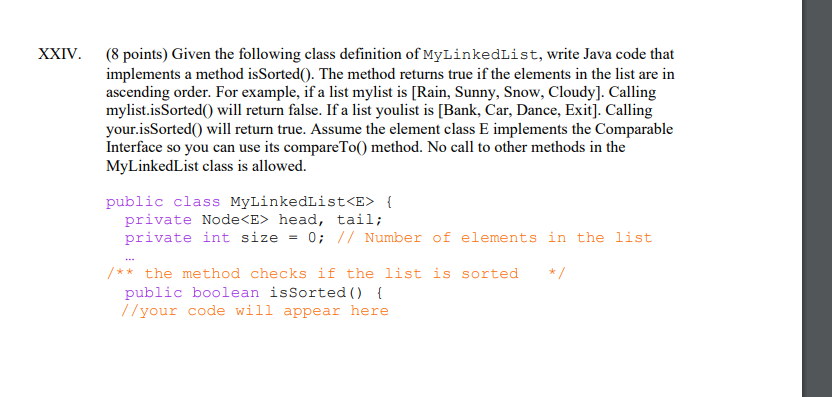 Solved XXIV. (8 points) Given the following class definition | Chegg.com