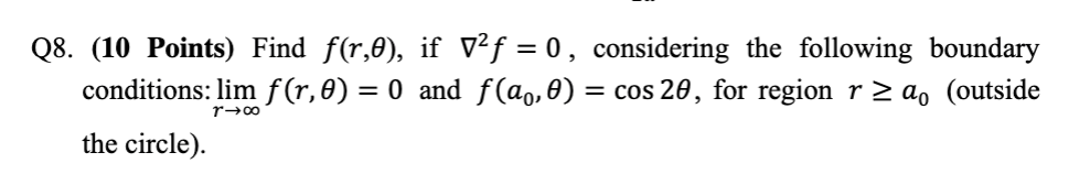 Solved Q8. (10 ﻿Points) ﻿Find f(r,θ), ﻿if grad2f=0, | Chegg.com