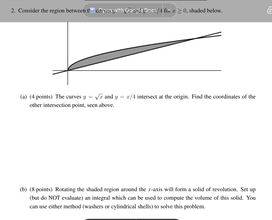 Solved 2. ﻿Consider the region between the curves ywith | Chegg.com