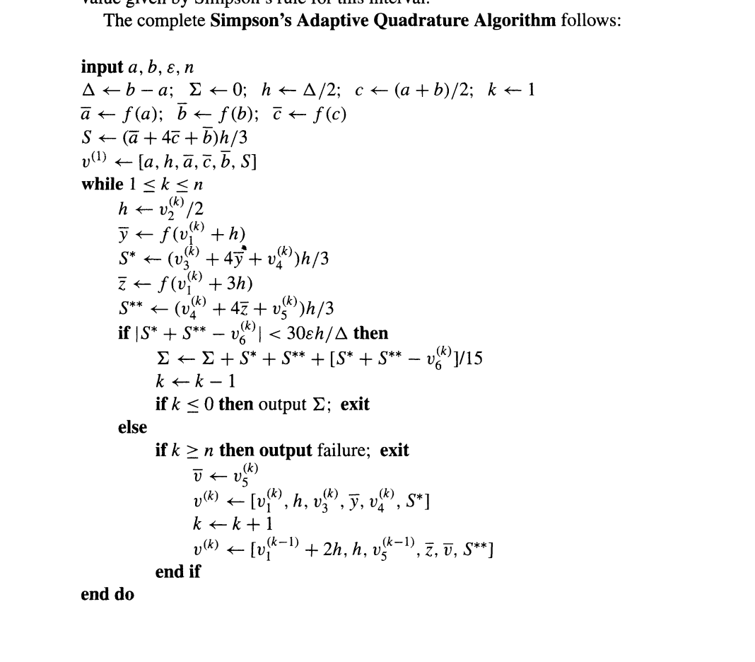 Solved The complete Simpson's Adaptive Quadrature Algorithm | Chegg.com