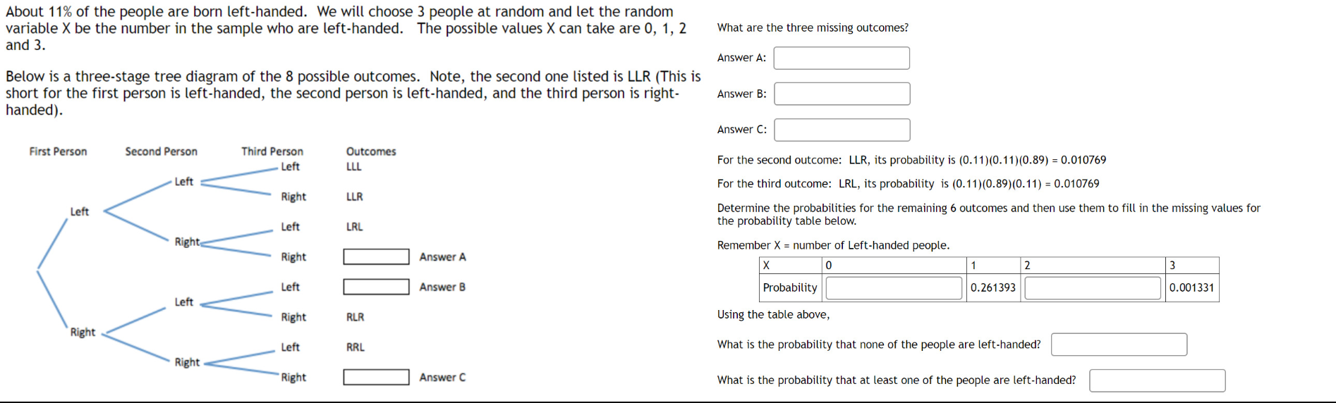 Solved About 11% of the people are born left-handed. We will | Chegg.com
