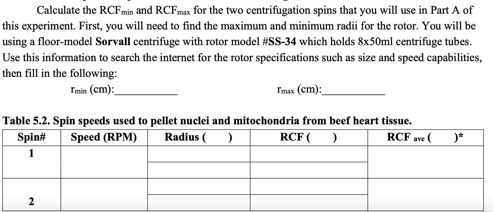 Calculate the RCF min and RCF max for the two | Chegg.com