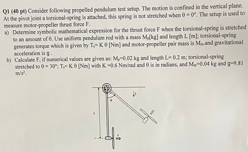 Solved Q1 (40pt) Consider following propelled pendulum test | Chegg.com
