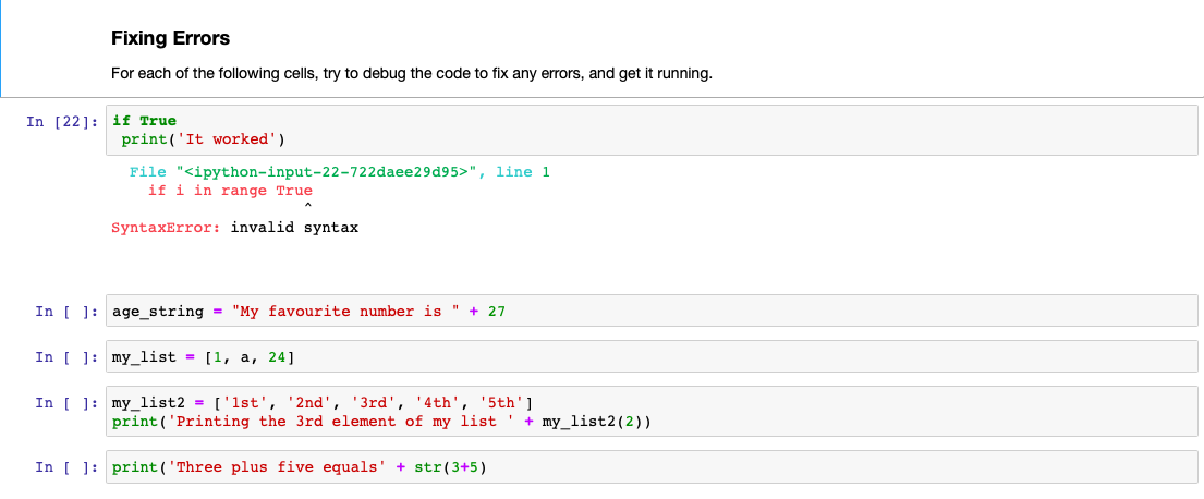 Solved Fixing Errors For each of the following cells, try to | Chegg.com