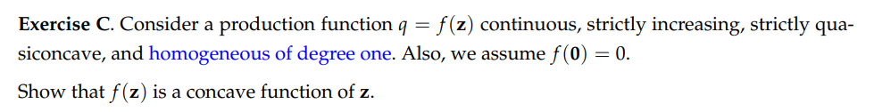 Solved Exercise C. Consider a production function q=f(z) | Chegg.com