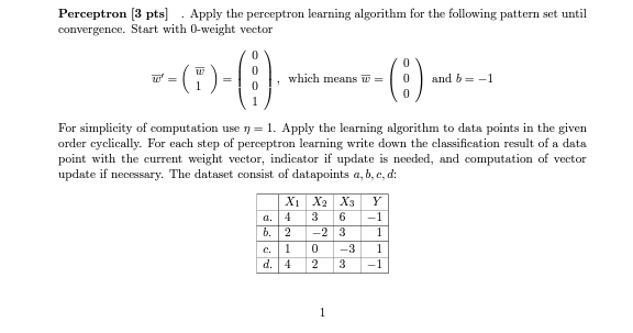 Solved Perceptron 3 Pts Apply The Perceptron Learning 