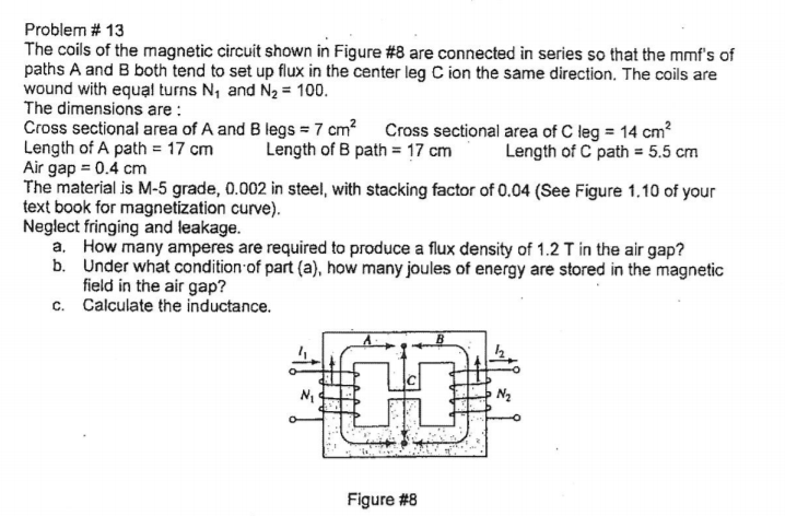Solved Problem # 13 The coils of the magnetic circuit shown | Chegg.com