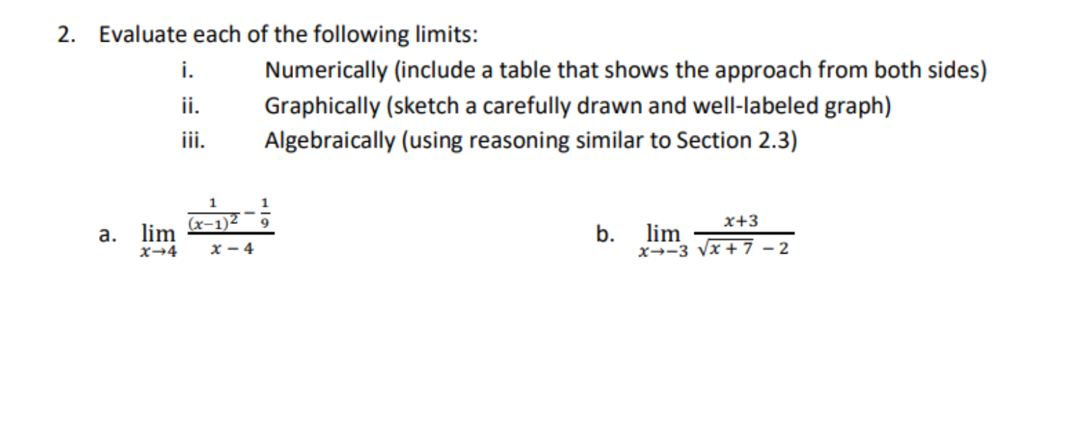2. Evaluate each of the following limits: i. | Chegg.com