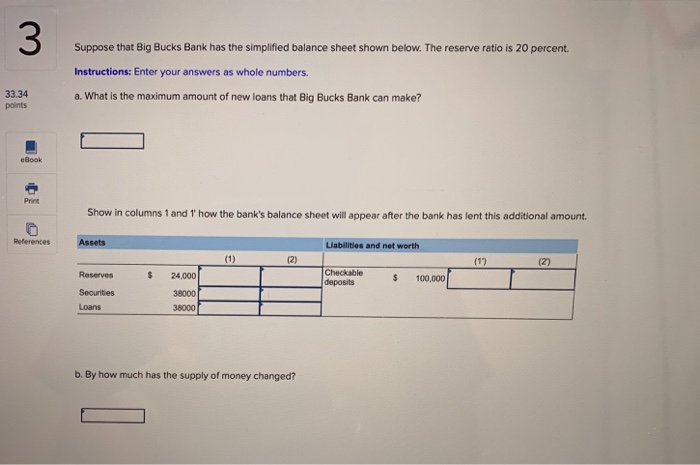 Solved Suppose that Big Bucks Bank has the simplified | Chegg.com