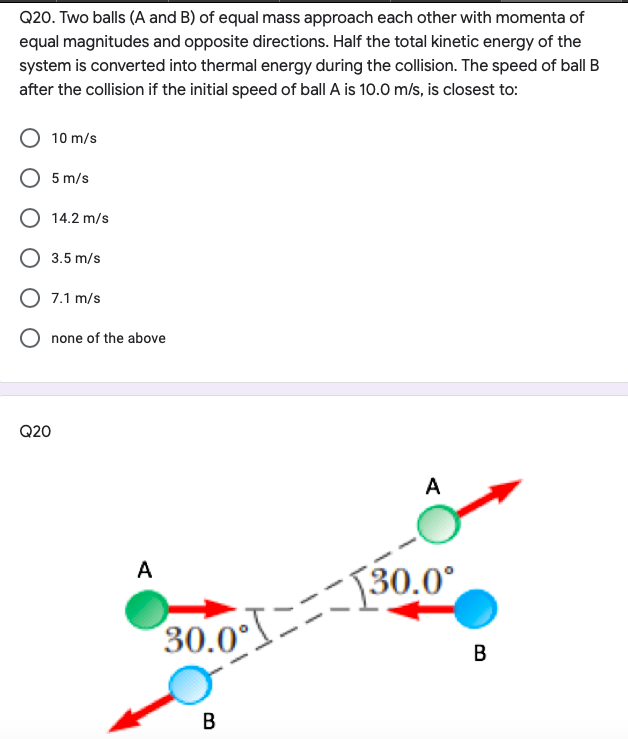 Solved Q20. Two balls (A and B) of equal mass approach each | Chegg.com