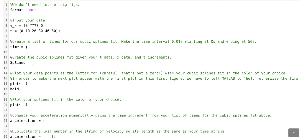 Solved Write a MATLAB program to do a cubic splines fit of | Chegg.com