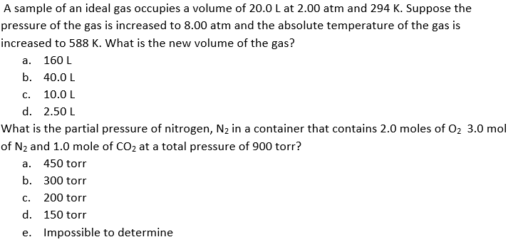 Solved a. c. A sample of an ideal gas occupies a volume of | Chegg.com