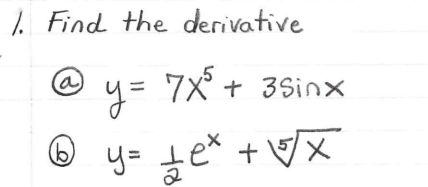 Solved 1. Find the derivative a + 3Sinx ② y = t ex + X = y = | Chegg.com