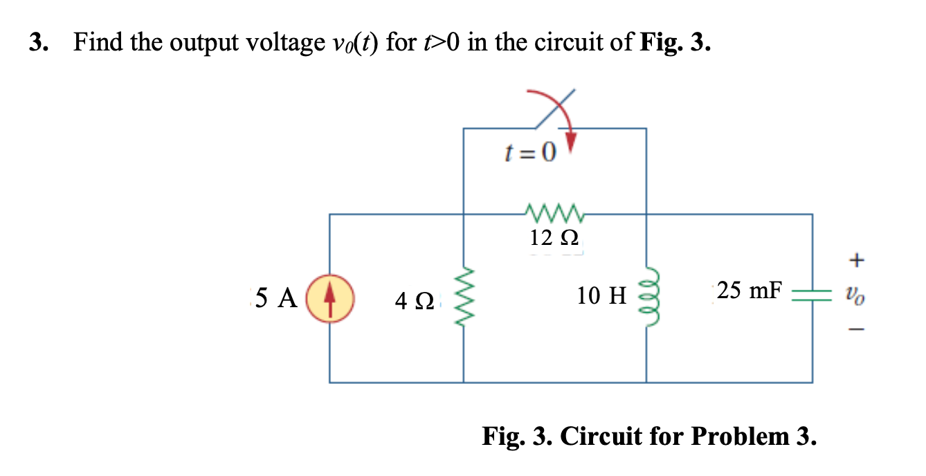 Solved 3. Find the output voltage volt) for t>0 in the | Chegg.com