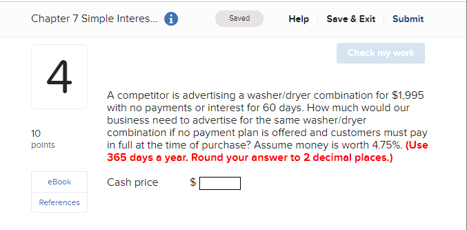 Solved Chapter 7 Simple Interes... i Saved Help Save & Exit | Chegg.com