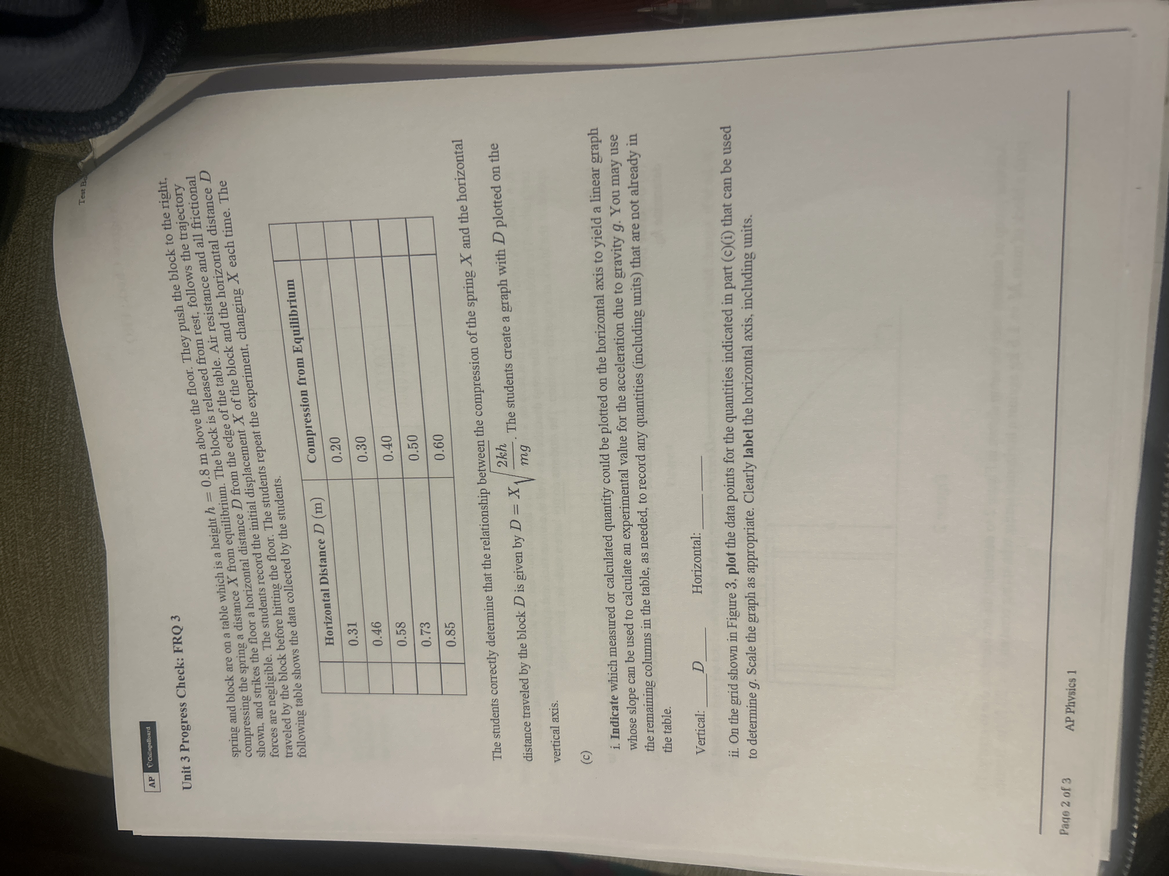 Unit 3 ﻿Progress Check: FRQ 3spring and block are on | Chegg.com
